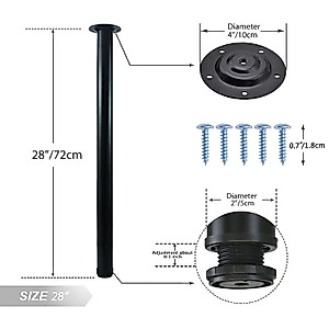 QLLY 28 inch Adjustable Metal Desk Legs, Office Table Furniture Leg Set, Set of 4 (Black)
