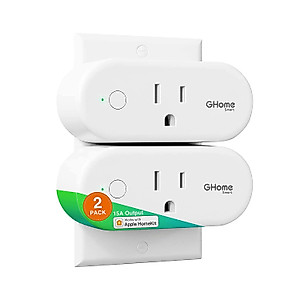 GHome Smart HomeKit Smart Plug, 15A Mini Plug Works with HomeKit and Homepod, Wi-Fi Outlet Socket Remote Control with Schedule Timer Function, Only for 2.4GHz Network, No Hub Required (2 Pack), White
