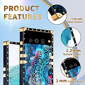 Loheckle for Pixel 7 Pro Case for Women, Designer Cases for Google Pixel 7 Pro with Ring Stand Holder and Lanyard, Stylish Mandala Luxury Cover for Pixel 7 Pro 6.7 Inch