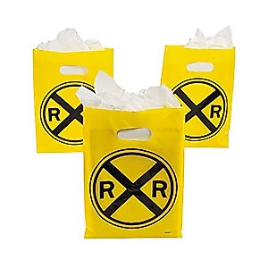 Fun Express Railroad Plastic Treat Bags for Birthday | Train Party Supplies | Goodie Bags | Party Favor Bags Party Bags Candy Bags for Birthday Party | Kids Party Favors | 12 Pieces