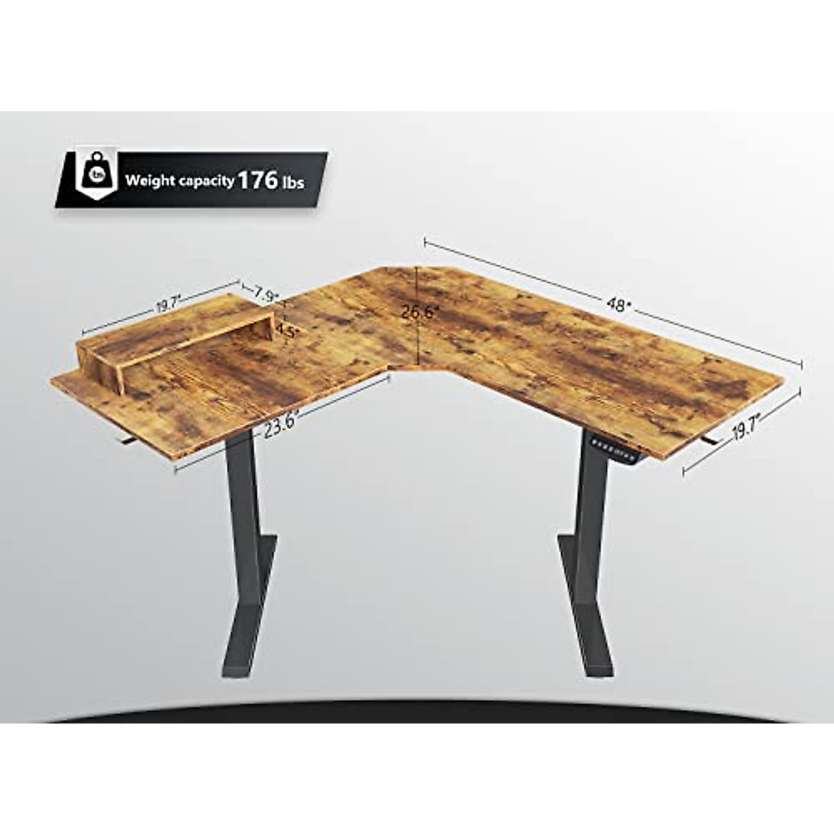 FEZIBO Dual Motor L Shaped Electric Standing Desk, 48 Inches Stand Up Corner Desk, Home Office Sit Stand Desk with Rustic Brown Top and Black Frame