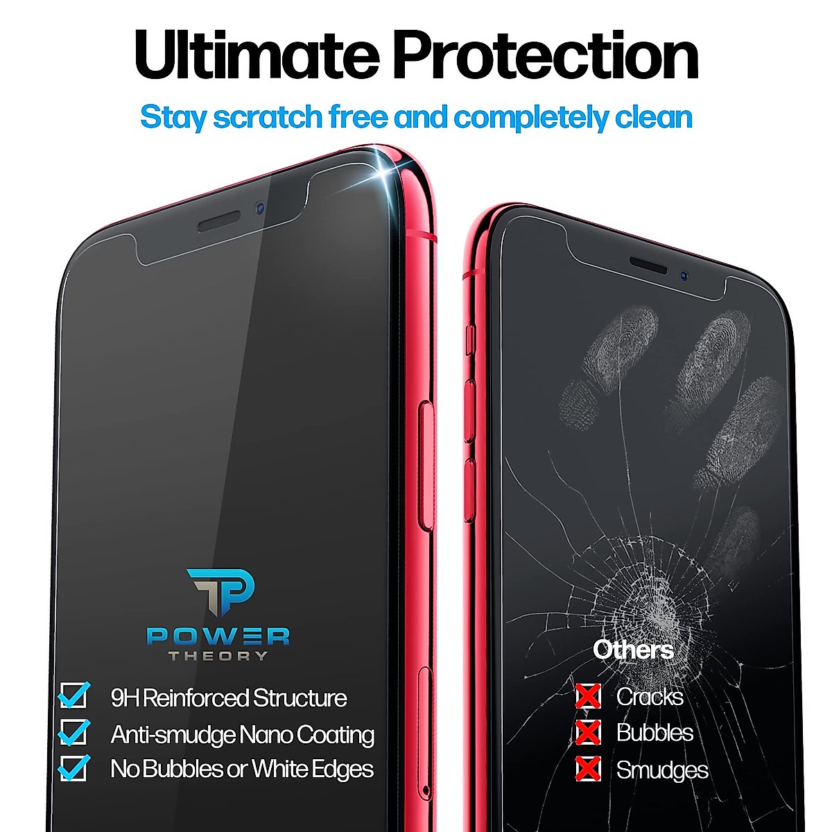 Power Theory Designed for iPhone 11, iPhone XR Screen Protector Tempered Glass [9H Hardness], Easy Install Kit, 99% HD Bubble Free Clear, Case Friendly, Anti-Scratch, 2 Pack
