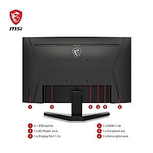MSI G245CV, 24" Curved Gaming Monitor, 1920 x 1080 (FHD), VA, 1 ms, 100 Hz, FreeSync Premium, HDMI, DP Port, Tilt