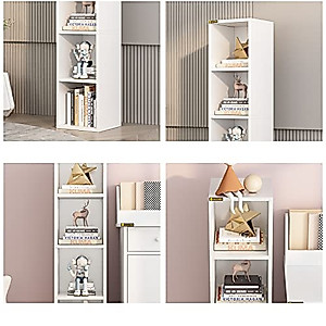 ALISENED 4 Cube Small Bookshelf, Narrow Storage Organizer Shelf, Wooden Corner Bookcase, Modern Thin Cubes Storage Organizer Display Shelving for Bedroom, Library, Living Room, Home, Office, White