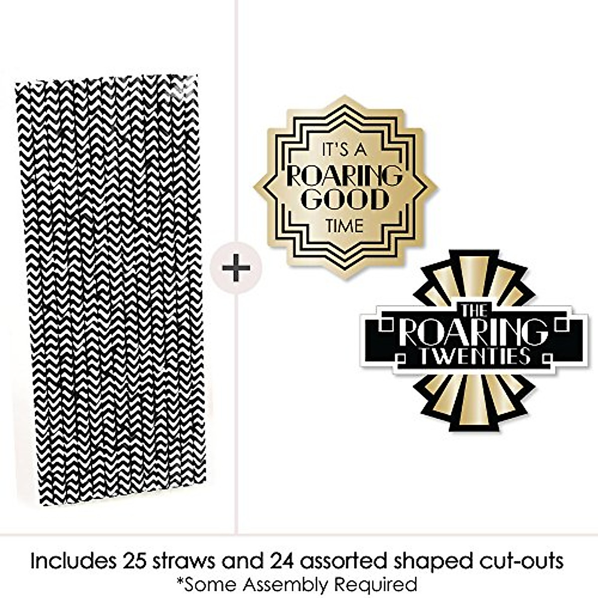 Roaring 20's - Paper Straw Decor - 1920s Art Deco Jazz Party Striped Decorative Straws - Set of 24