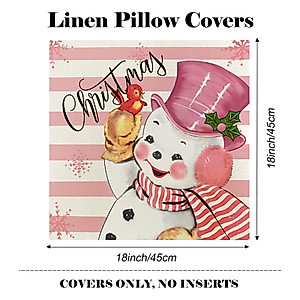 Christmas Pillow Covers 18x18 Set of 4 Pink Christmas Decorations Throw Pillow Case Stripes Santa Snowman Snowflake Winter Holiday Home Decor Cushion for Sofa Couch