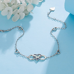 BlingGem Anklet for Women 925 Sterling Silver Cubic Zirconia Blue Infinity Heart Ankle Bracelet for Women Birthday Anniversary Wedding Jewellery Gift for Women