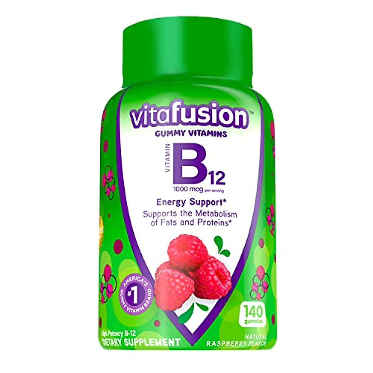 vitafusion Vitamin B12 Gummy Vitamins for Energy Metabolism Support, Natural Raspberry Flavored, America’s Number 1 Gummy Vitamin Brand, 70 Day Supply, 140 Count