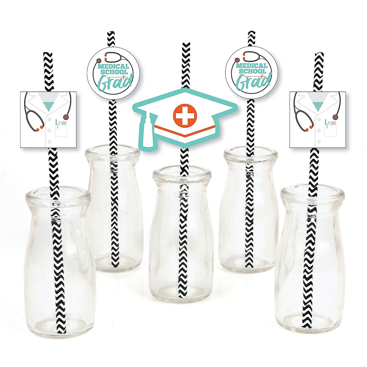 Big Dot of Happiness Medical School Grad - Paper Straw Decor - Doctor Graduation Party Striped Decorative Straws - Set of 24