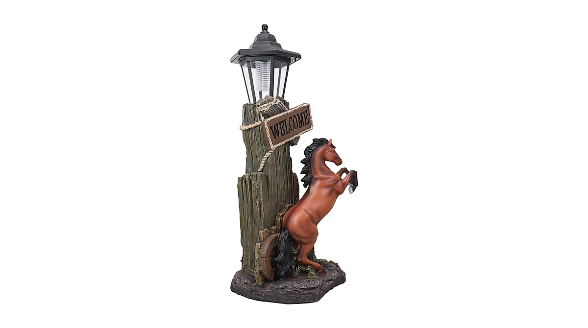Ebros Rustic Chestnut Horse Statue with Solar Lantern