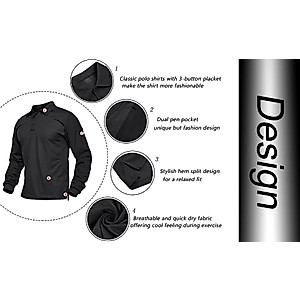 Pique Polo Shirts Men Dry Fit Golf Shirts Long Sleeve Polo Shirts for Men Tactical Polo Mens Polo Wicking T-Shirts for Men Black