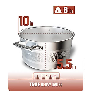 Dalstrong Stock Pot - 8 Quart - The Avalon Series - 5-Ply Copper Core Cookware - Cooking Pot - Hammered Finish Sauce Pot - Premium Silver Pots and Pans - Dutch Oven Pot with Lid & Pot Protector