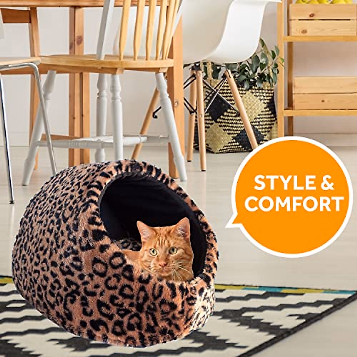 Downtown Pet Supply - Cat Cave Bed - Cute Cat Bed or Kitten Bed - Foldable, Nap Mat with Non-Slip Grip - Warm & Cozy Covered Cat Bed - Beige - 16 in x 14 in x 12 in