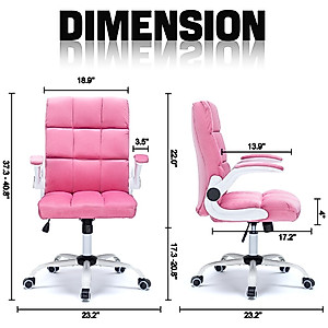 Desk Chair Comfy Office Chair Velvet Home Office Chair Ergonomic Executive Chair, Comfortable Computer Chair with Wheels Swivel Flip-up Arms, Faux Fur Chair with Back Support (Pink, Small)