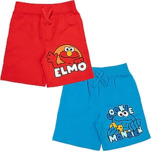 Sesame Street Elmo Cookie Monster Baby Boys French Terry 2 Pack Shorts Blue/Red 12 Months