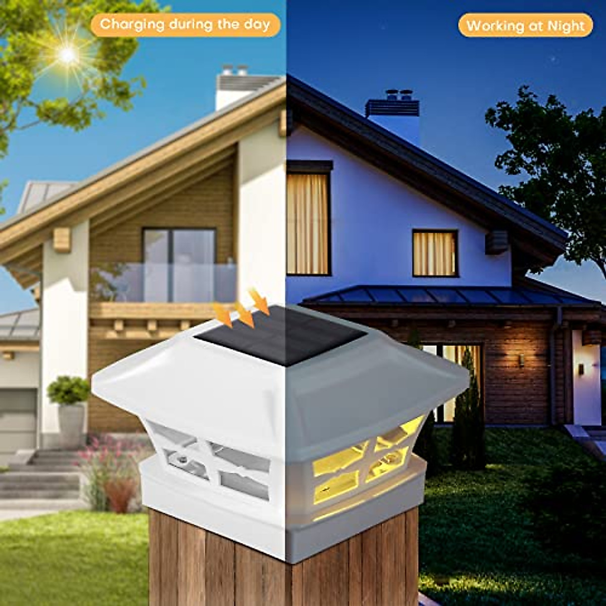 Solar Post Cap Lights Outdoor Solar Powered Post Lights Waterproof LED Fence Light Warm/Cool White 2 Modes Landscape Lamp for 4x4 Posts Garden Yard Deck Fence Patio Decor - White, 4 Packs