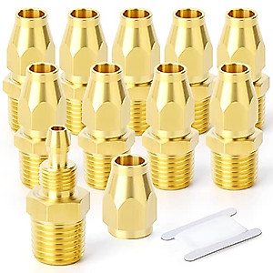 GASHER 5PCS Brass Pneumatic Replacement Fitting, Reusable Hose End Repair Fitting 1/4" Barb（Suitable for 1/4" ID，5/16" OD air hose) x 3/8" NPT Rigid