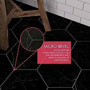 BaseCore HEX Hexagon Vinyl Flooring Black Marble 5.75" DIY Self Adhesive Textured Modern Floor Tile Peel & Stick Tile (36pcs/21.5sqft per case)