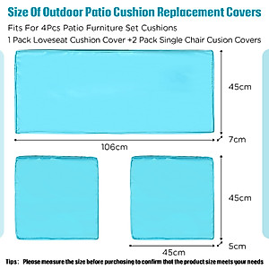 3 Pcs Outdoor Cushion Covers Patio Cushion Replacement Covers 2 Covers 18 x 18 x 2 and 1 Cover 42 x 18 x 3 for Patio Furniture Outdoor Washable Water Resistant for Couch Garden Sofa (Teal Blue)