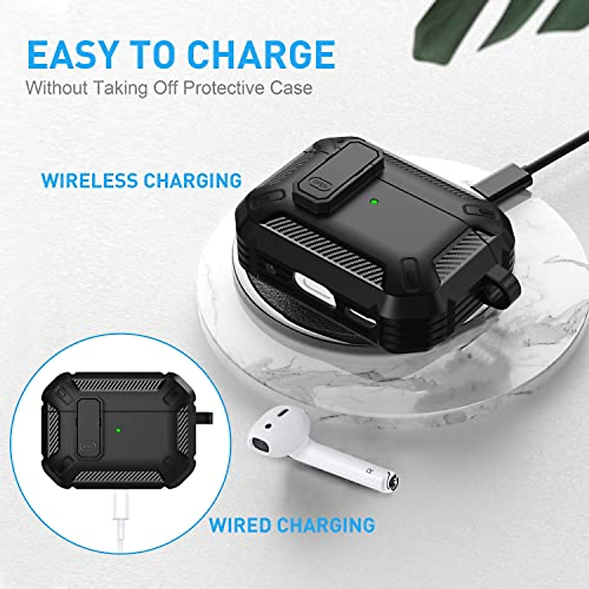 Winproo Airpods Pro 2 Case Cover with Lock, Military Hard Shell Full-Body Shockproof Protective Case Skin with Keychain for Airpods Pro 2nd Generation [Black]