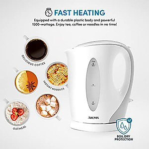 Aroma Housewares with Easy-Pour Handle and Drip-Free Spout in White and Grey Water Kettle, 1.5-Liter