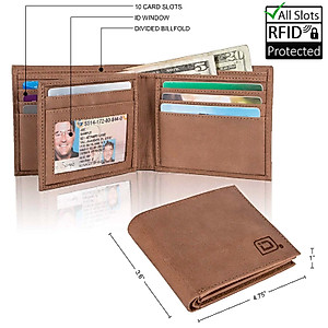 ID Stronghold Extra Capacity Bifold Wallet for Men - RFID Blocking Genuine Leather Wallet (Sandstone)
