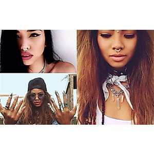 Honbay 7pcs Mix Style Silver Fake Septum Clicker Nose Ring Non Piercing Hanger Clip Body Jewelry