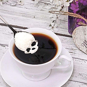 304 Stainless Steel Sugar Skull Tea Spoons Coffee Stirring Slotted Metal Spoon Set -Black 6 Pack