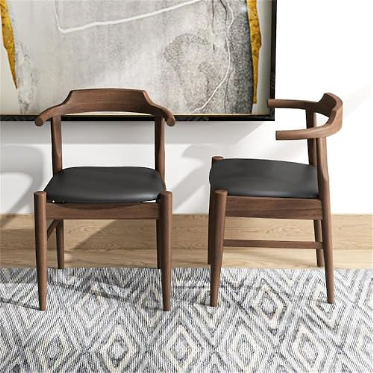 Ashcroft Furniture Co Latham Mid-Century Modern Black Faux Leather Dining Chair (Set of 2)