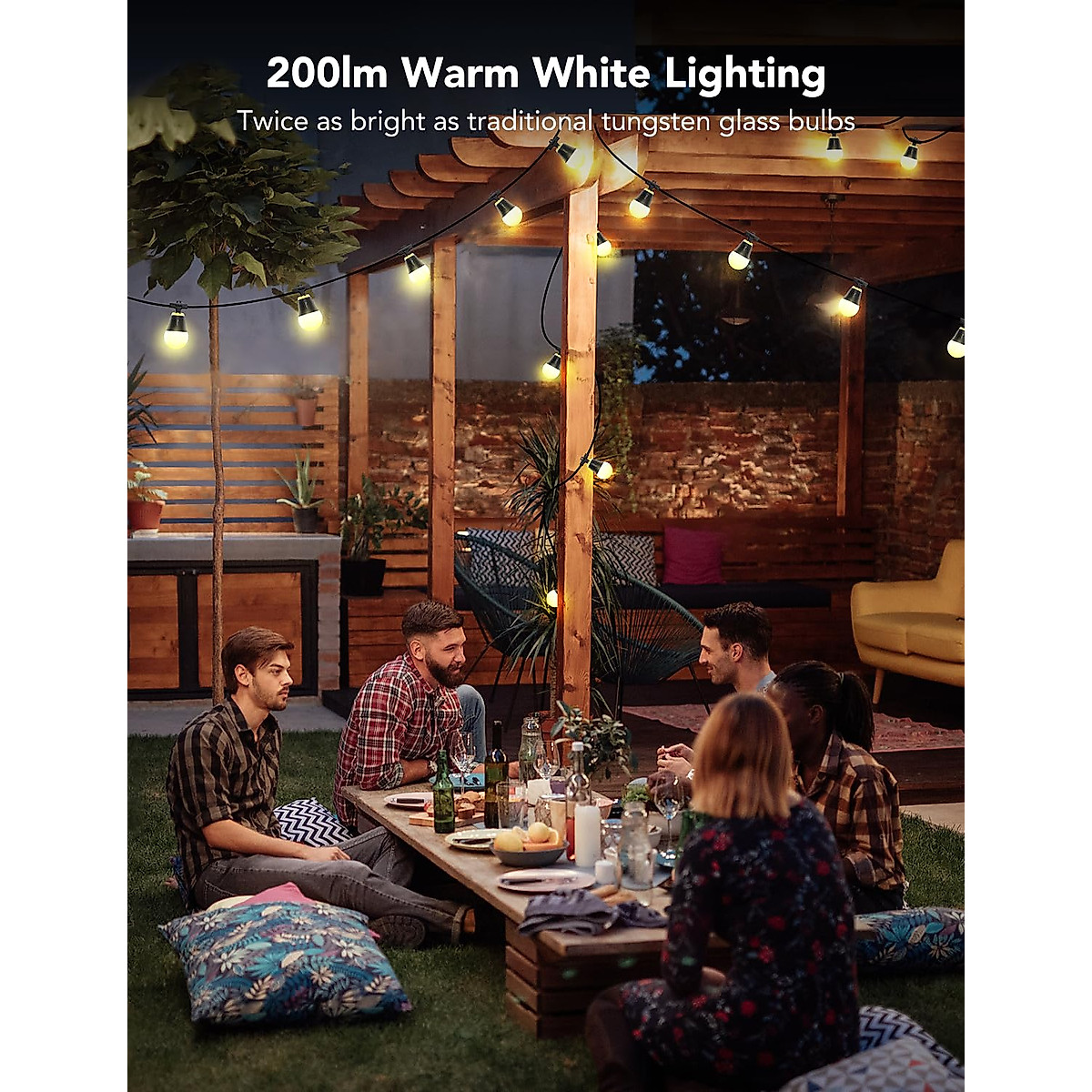 Govee Outdoor String Lights H1, 50ft RGBIC Outdoor Lights with 15 Dimmable Warm White LED Bulbs, Smart Outdoor Lights with 60 Scene Mode, IP65 Waterproof, Work with Alexa for Party, Daily Lighting