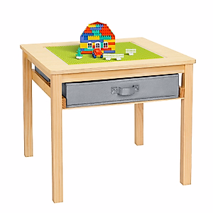 OOOK Wooden Kids Building Block Table with Storage, Toddler Activity Table Gives Children A Space for Their Daily Life and Creativity, Nice Kids Play Table for Kids Room, Nursery, Classroom