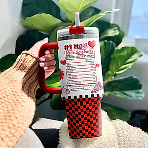 99WHALE Cool Moms Club Gifts, Tumbler 40 Oz With Handle Lid And Straw, Red Print Green Daisy Water Straws Simple Simply Handle Tumblers, Mom Retro Groovy Checked Nutrition Facts