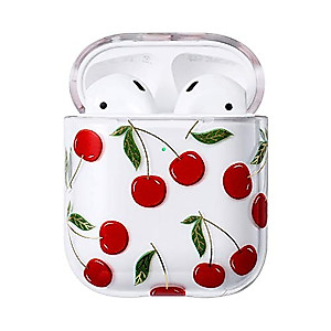 AKABEILA Airpods Case Cover,Compatible with Apple Airpods 2 Case Cute Patterns Hard PC Custom Designer Airpods Case Clear Shockproof [Front LED Visible ] Anti-Fall Full Protector, Cherry