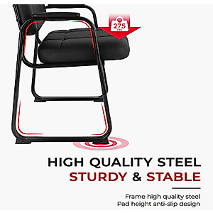 CLATINA Waiting Room Guest Chair with Bonded Leather Padded Arm Rest for Office Reception and Conference Desk Black with Sled Base 2 Pack