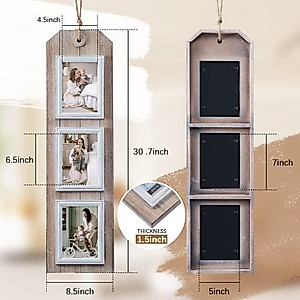 ABSWHLM 5x7 Hanging Picture Frames Rustic Solid Wood Photo Frames 3 Opening Picture Frame Display 4x6 Pictures with Mat or 5x7 Pictures Without Mat, Weathered Brown