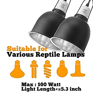 TEKIZOO Reptile Light Fixture 5.5 Inch Deep Dome Aluminum Optical Reflector Cover for Tortoise Habitat and Reptile Tank Glass Terrariums(2 Pack)