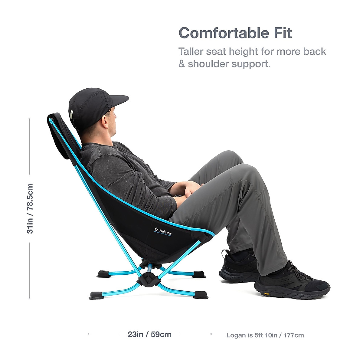 Helinox Beach Chair Lightweight, Lower-Profile, Compact, Collapsible Camping Chair, Black, with Pockets