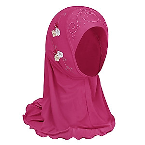 NICEYST Girls Ice Silk Muslim Khimar Hijab Headscarf Flower Arab Scarf Shawls Neck Wrap Islamic Head Wrap for Age 2-7 Years