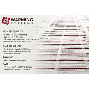 30 Sqft Warming Systems 120 V Electric Tile Radiant Floor Heating Mat with WiFi Touch Screen Programmable Thermostat. Includes Installation Monitor and Floor Temperature Sensor