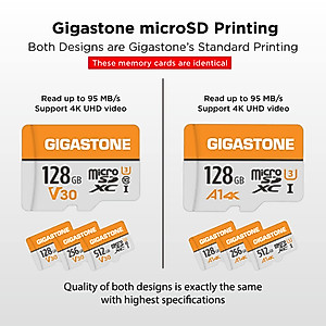 Gigastone 128GB Micro SD Card, 4K Video Pro, GoPro, Surveillance, Security Camera, Action Camera, Drone, 95MB/s MicroSDXC Memory Card UHS-I V30 Class 10