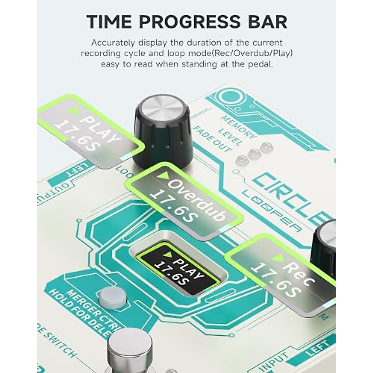 Donner Circle Looper Pedal Drum Machine, 2 in 1 Drum Looper Stereo Guitar Loop Pedals, 40 Slots 160 mins Loop with 110 Drum Grooves, Tap Tempo, Fade Out