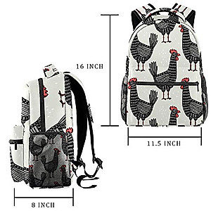 Retro Animal Chicken Pattern Large Backpack for Students School Bookbag