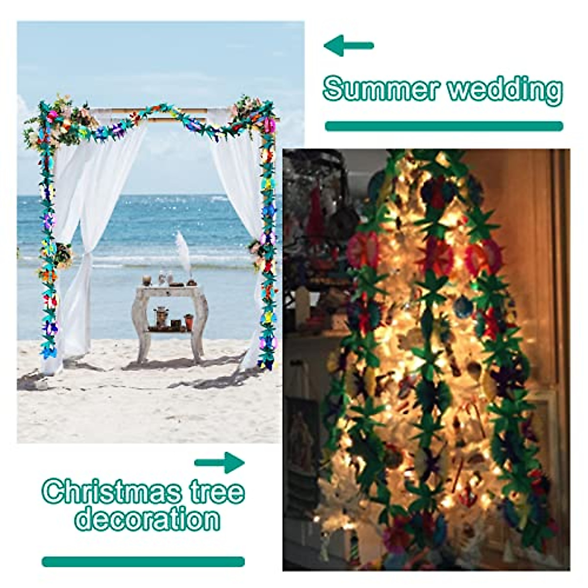 BUSOHA 2Pack Tissue Flower Garland - 12 Feet Long Tropical Multicolored Paper Flower Garland Banner for Hawaiian Luau Summer Tiki Bar Tropical Birthday Baby Shower Wedding Party Decorations Supplies