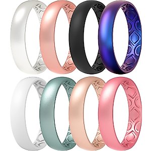 ThunderFit Women Breathable Eternity Pattern Silicone Wedding Rings Anniversary Bands 4mm Wide 1.5mm Thick - 1/2/3/4/5/7/8/9/10/12 Variety Multipack
