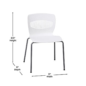 Flash Furniture Hercules Series Set of 5 Commercial Stack Chair - Roomy Wide 770 lb. Capacity - Lumbar Support - Durable Plastic - Silver Steel Frame - White