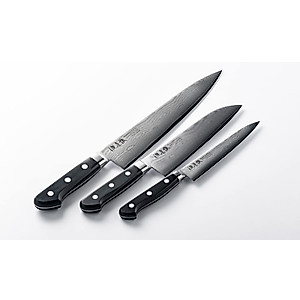 Yasuda Hamono M100 Damascus Santoku Knife, Minamotetsu, Silver Color, 7.1 inches (180 mm)