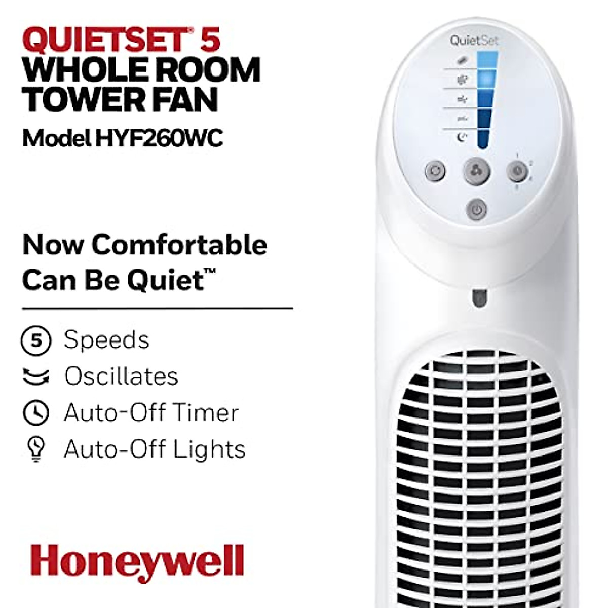 Honeywell QuietSet Tower Fan 5 Speed - White
