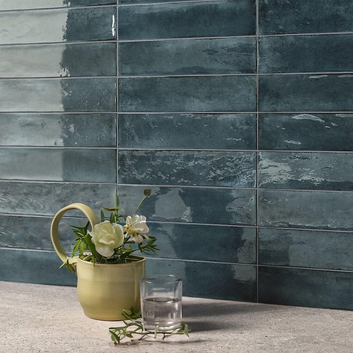 Scandiano Series Handmade Glossy 2.5x10 Subway Porcelain Wall Tile for Kitchen Backsplash, Bathroom Wall, Accent Wall, Fireplace Surround (Blue, Sample)