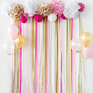 Streamers Bridal Shower Decorations,8 Rolls Rose Pink White Gold Crepe Paper Streamer for Bachelorette Party Wedding Shower Baby Shower Birthday Valentine's Day Decorations Party Supplies,82ft Long