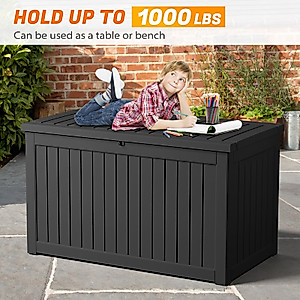 Kiivakii 230 Gallon Large Resin Deck Box, Indoor Outdoor Storage Boxes, Waterproof Storage Bin, Organization and Storage for Patio Furniture, Outdoor Cushions, Garden Tools & Pool Supplies, Lockable